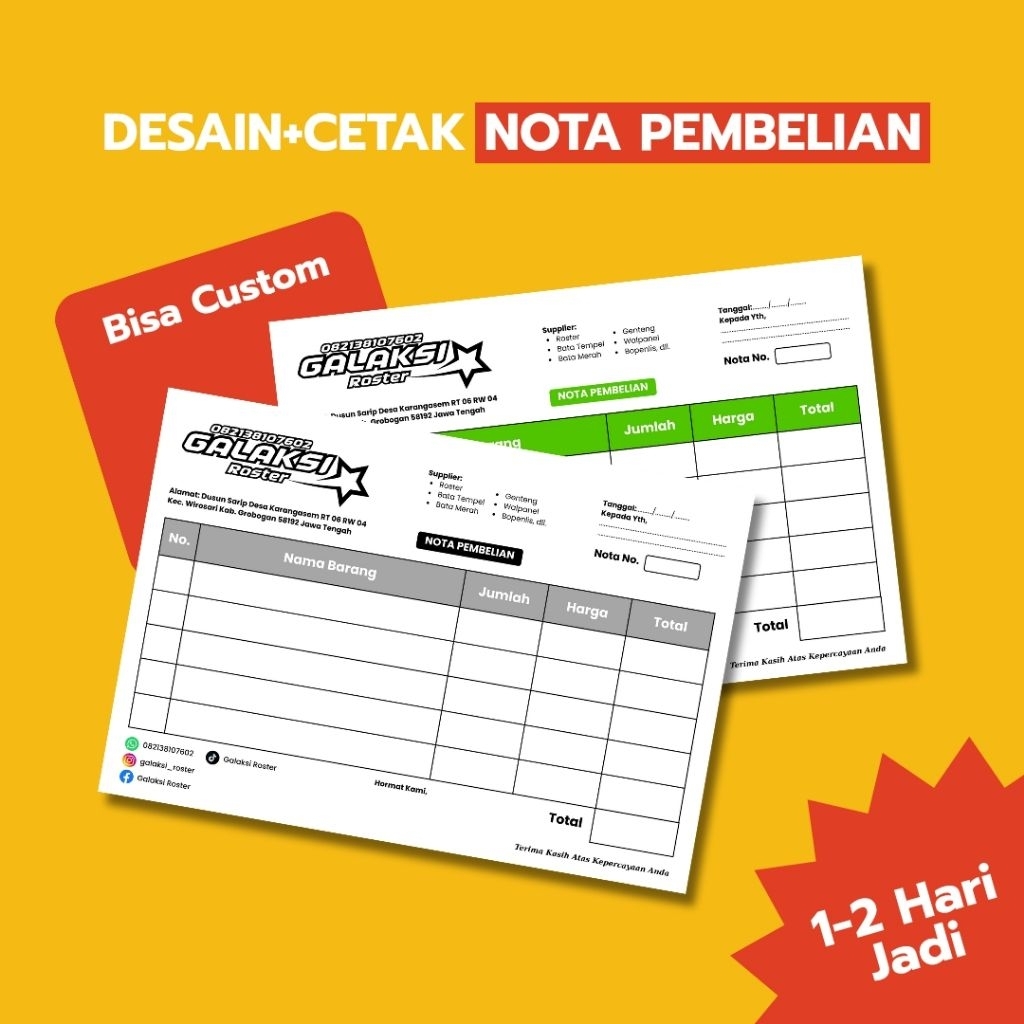 Jual Desain+Cetak Nota Pembelian, Cetak Nota UMKM, Cetak Nota Custom ...