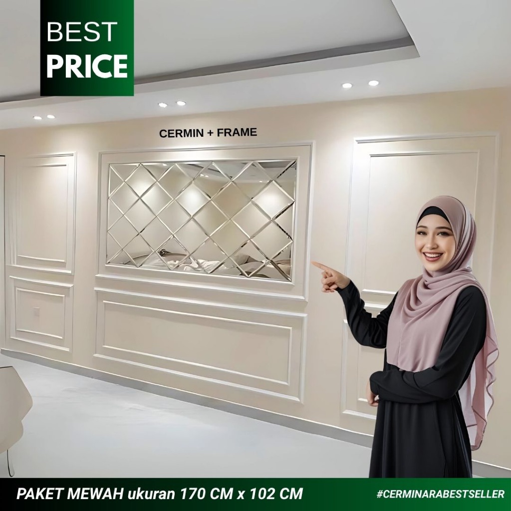 Jual Paket Kaca Cermin dan Frame PVC Moulding Ukuran 170 CM x 102 CM ...