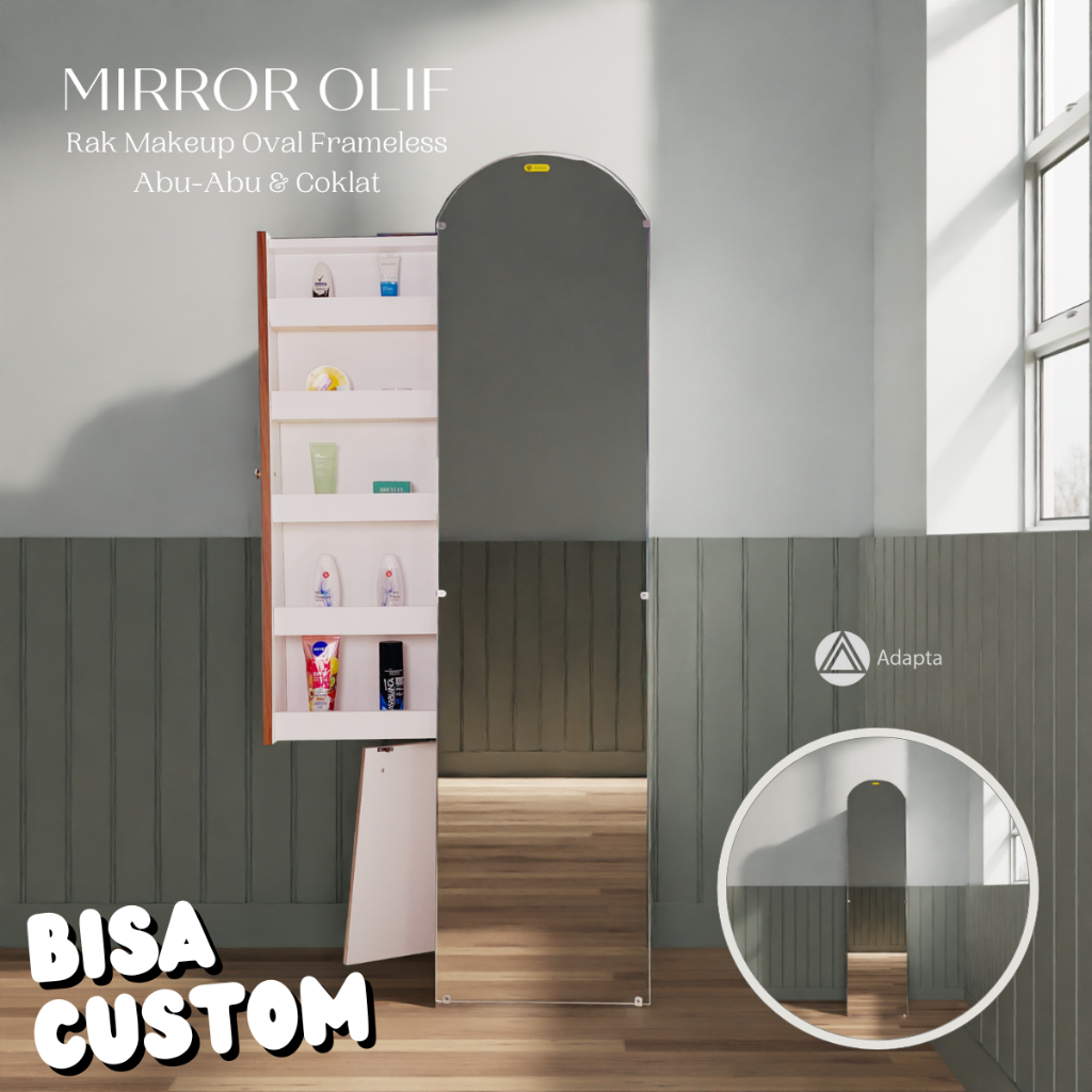 Jual Adapta - Standing Mirror Grey Rak Makeup Oval Framelesss - Cermin ...