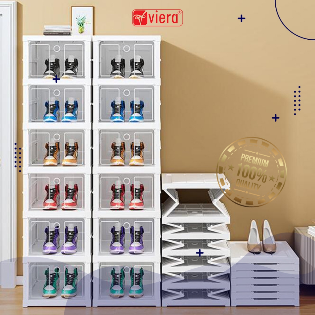 Jual Viera - Folded Shoe Box Clear Front Storage Rak Kotak Sepatu Lipat ...