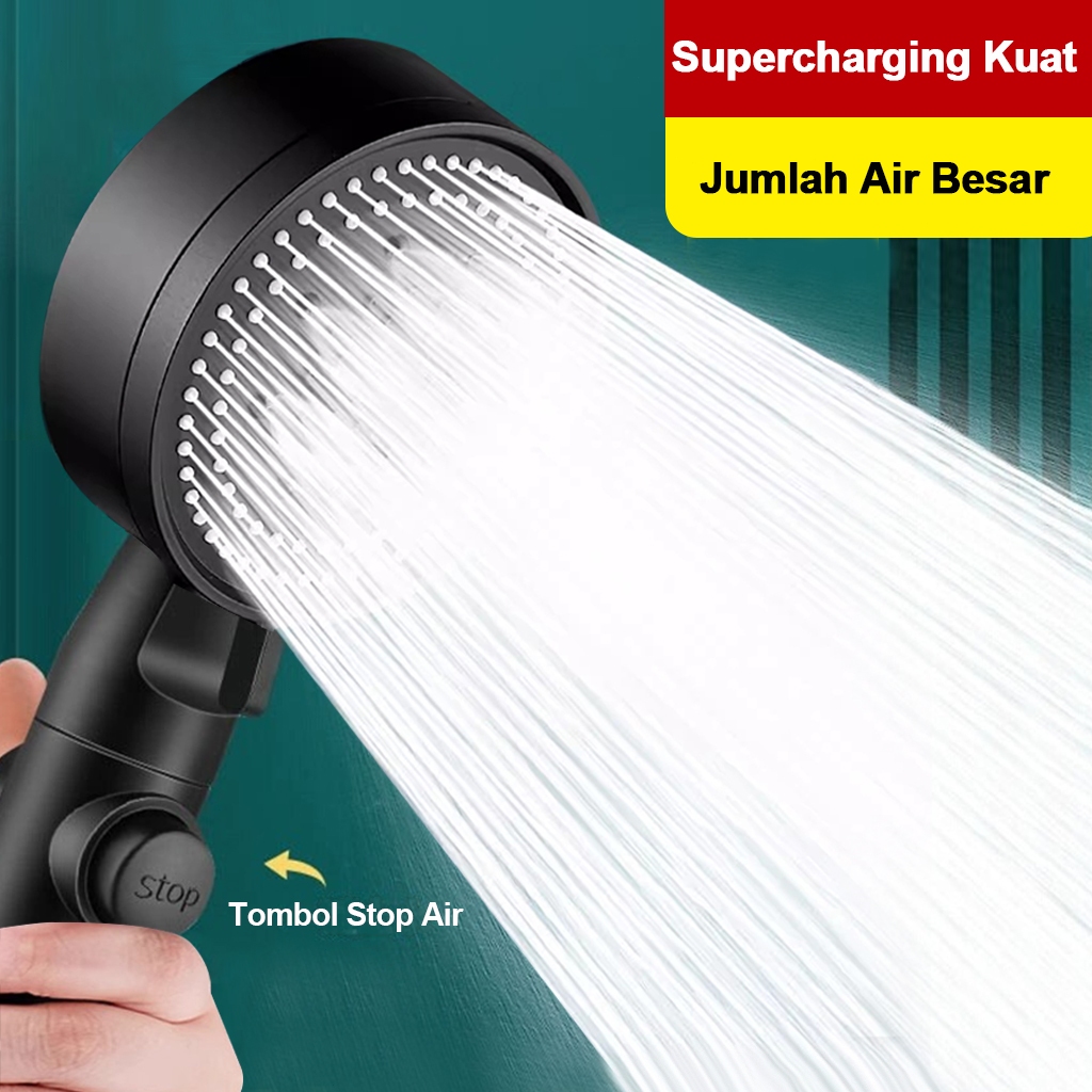 Jual Kepala Shower Kamar Mandi 5 Mode Kecepatan Hand Shower Hitam Bracket Selang Keran Head Hand ...