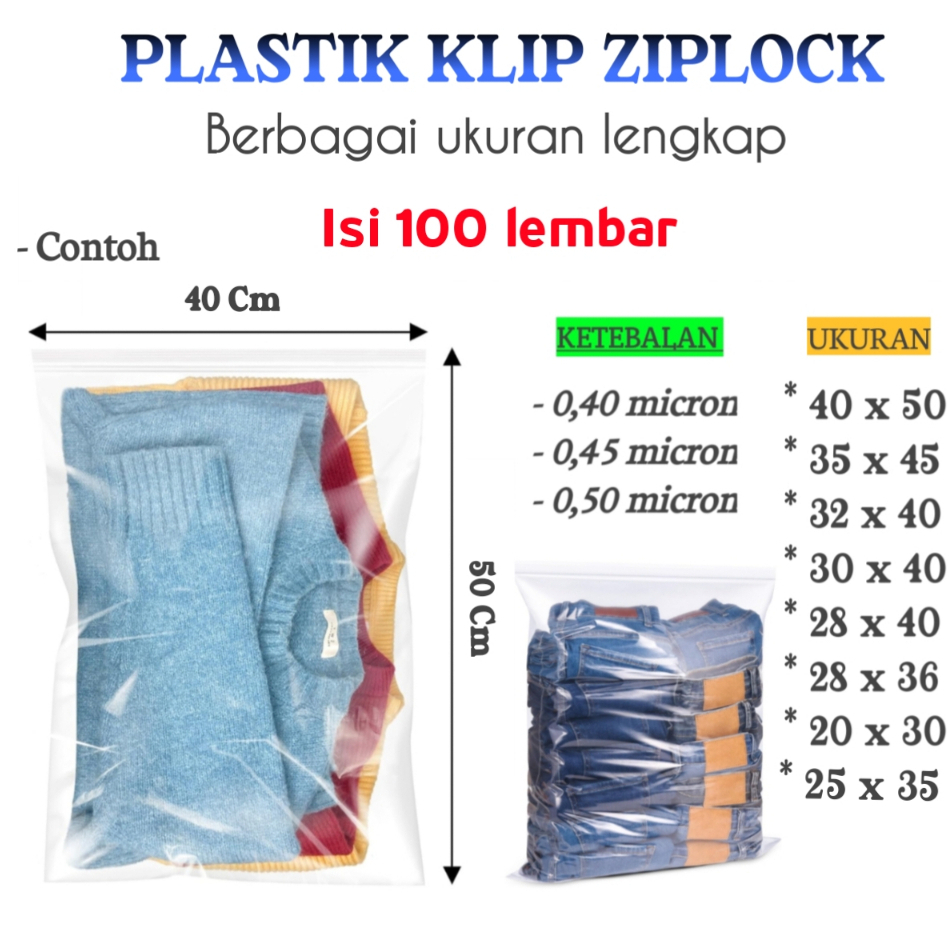 Jual Plastik Klip Ziplock Besar Jumbo 100Pcs Ukuran 40x50 35x45 32x40 ...