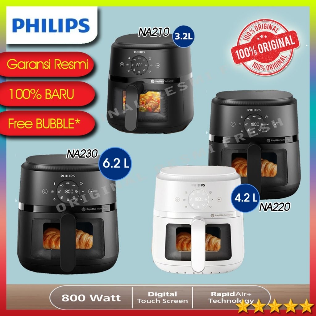 Jual PHILIPS Digital Air Fryer Transparan 6,2L NA230 / 4,2L NA220 / 3,2L NA210 | Shopee Indonesia
