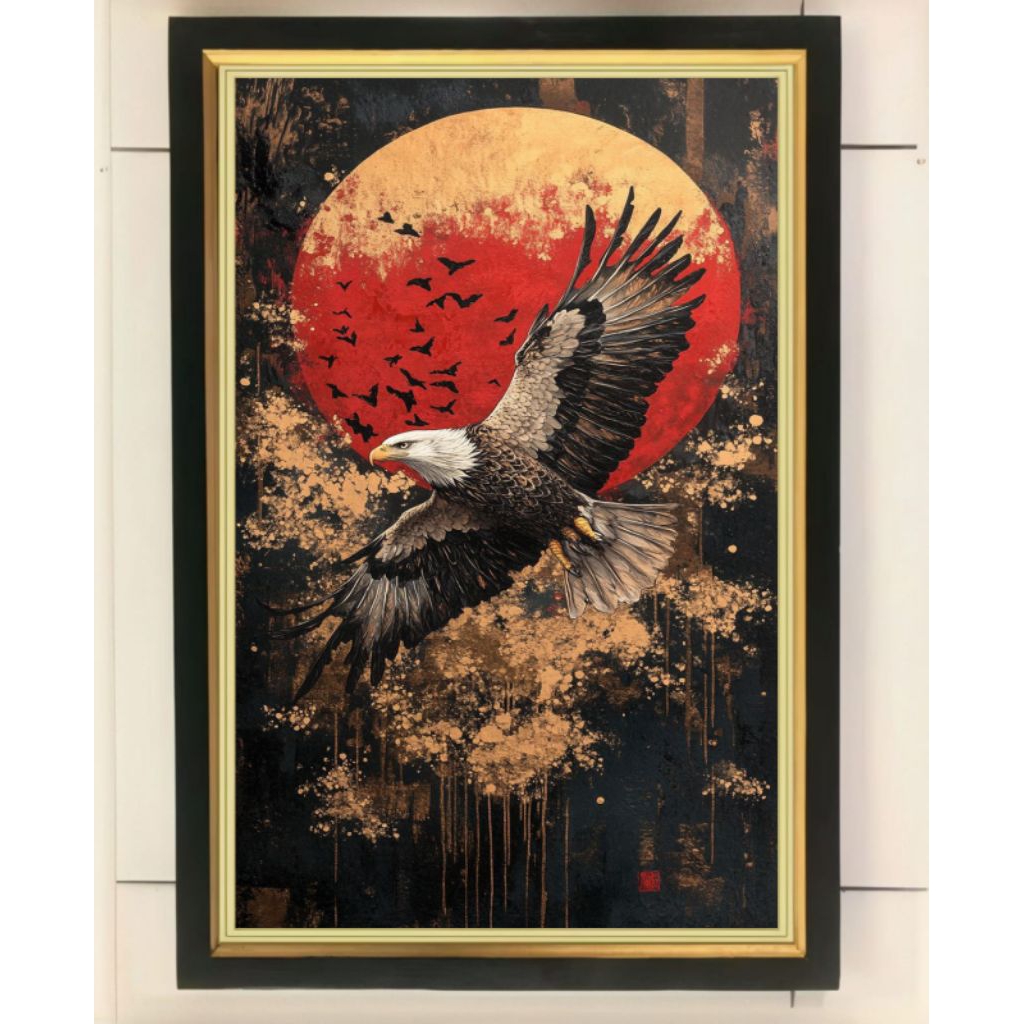 Jual hiasan dinding lukisan cetak burung elang rajawali plus bingkai ...