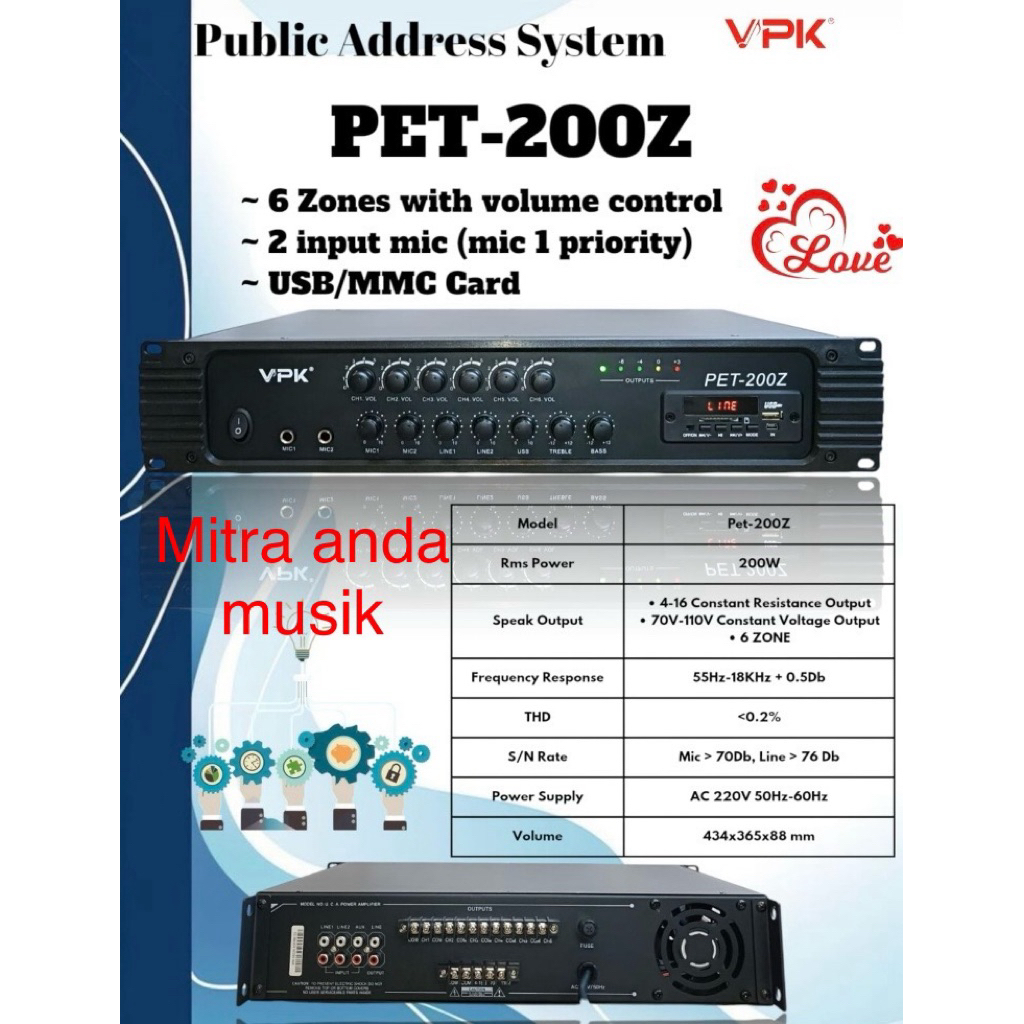 Jual Power amplifier public address system vpk pet200z vpk pet 200z ...