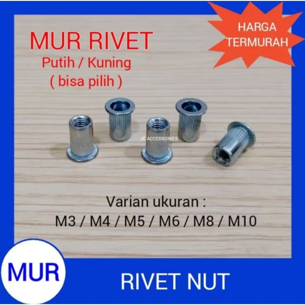 Jual MUR RIVET M3 M4 M5 M6 M8 M10 M12 PUTIH KUNING NUT RIFET RIVNUT RIPET TANAM INSERT KNOCKDOWN ...