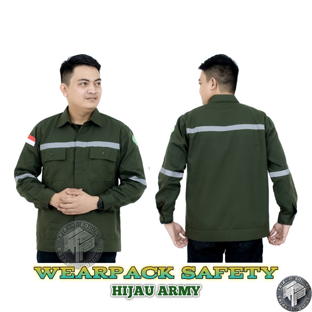 Jual Baju kerja proyek wearpack safety warna hijau army kemeja safety ...