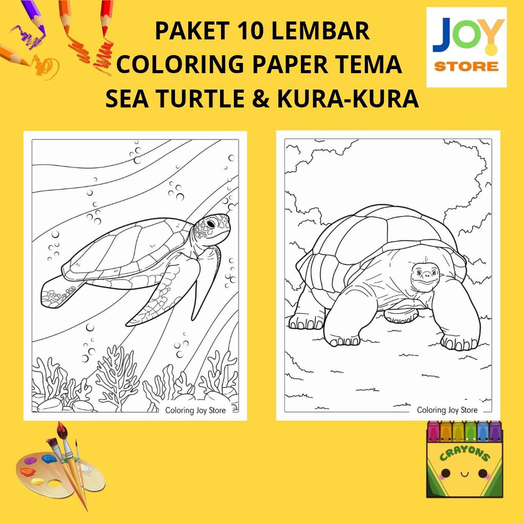 Jual PAKET 10 Lembar Kertas Gambar Mewarnai Tema Hewan Sea Turtle / Kura-kura / Kura Kura Lucu ...