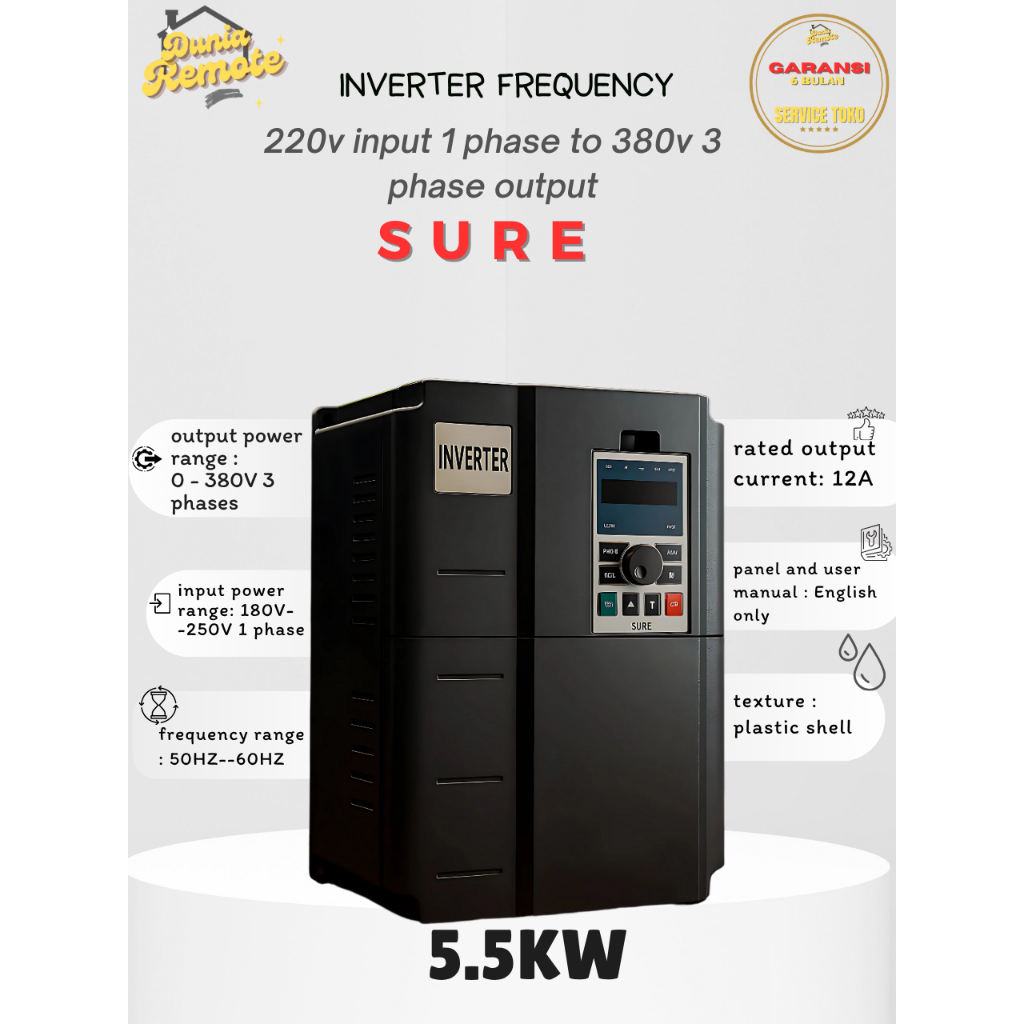 Jual Inventer Frekuensi Converter SURE 5.5KW INPUT 220V 1 Phase To 380V 3Phase Output Frekuensi ...