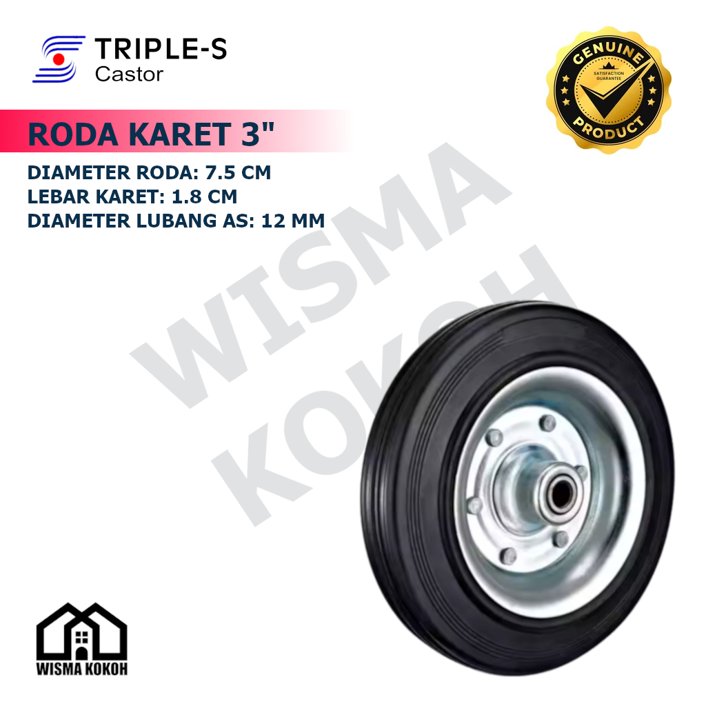 Jual TRIPLE - S RODA KARET HITAM SAJA / WHEEL ONLY / RODA GEROBAK TROLI ...