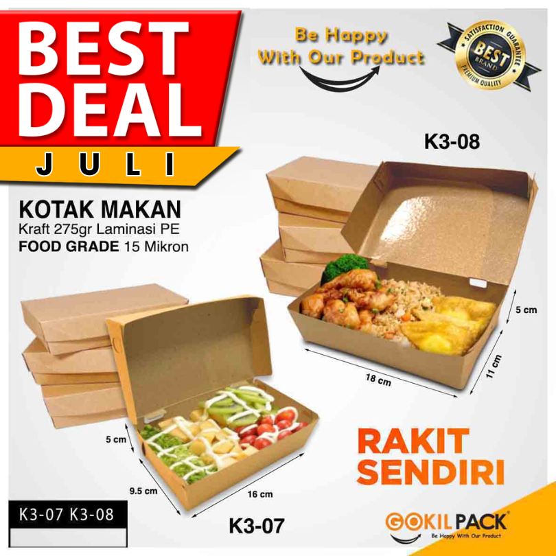 Jual Paper Lunch Box Kraft Laminasi Kotak Makan Kertas Coklat Size M & L | Shopee Indonesia