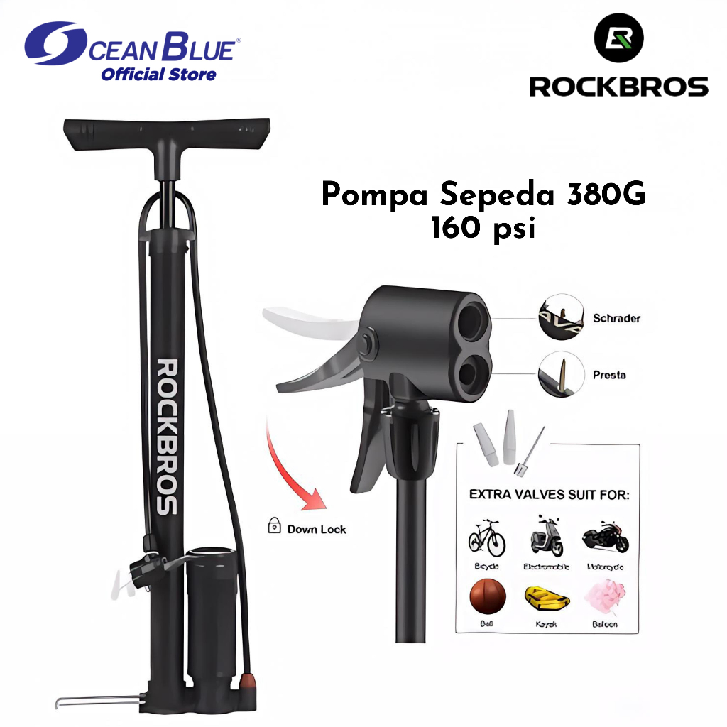 Jual ROCKBROS Pompa Sepeda Motor Bola Air Bicycle Pump 380G 160 PSI ...