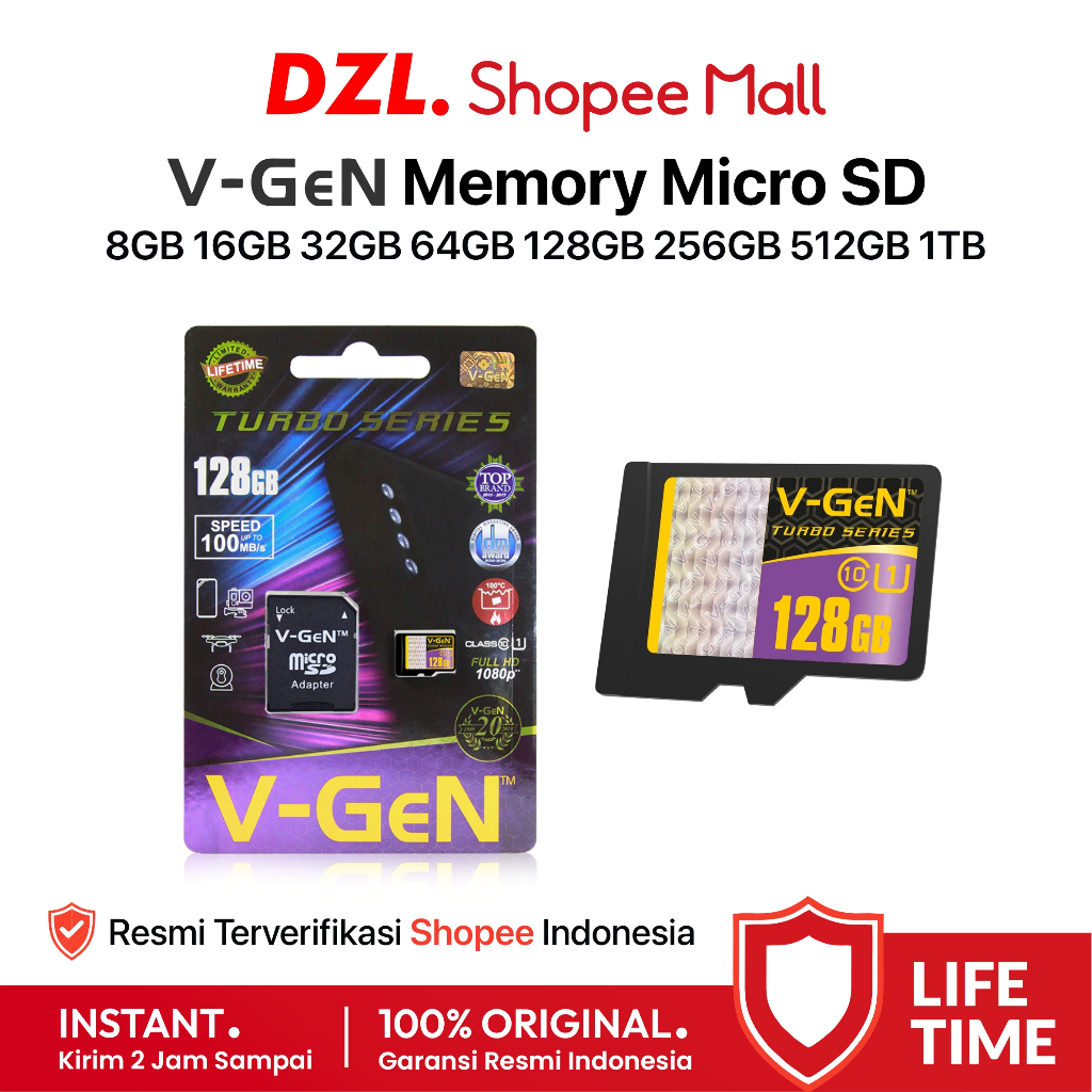 Jual DZL - VGEN Micro SD Turbo Class 10 100MB/s 8 16 32 64 128 V-Gen ...