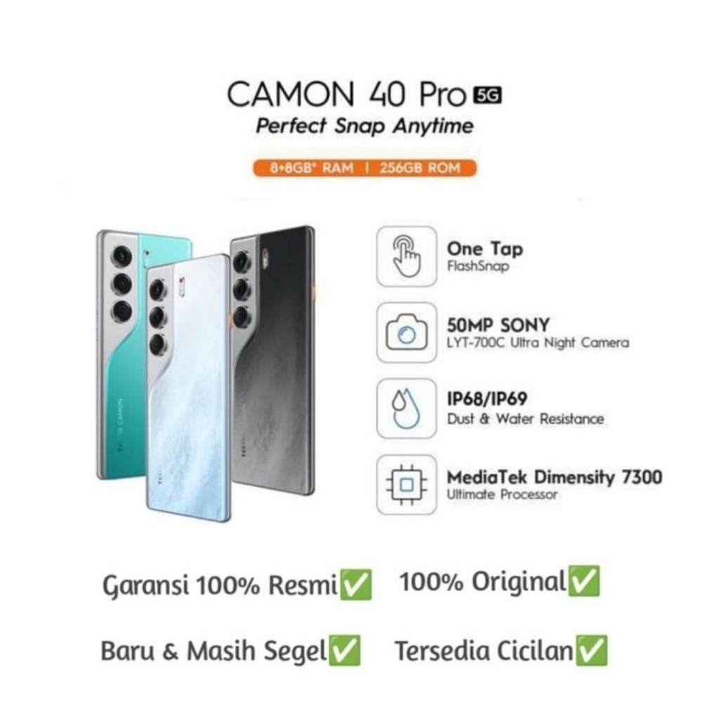 Jual Techno Tecno Camon 40 Pro 5G 8/256 GB Baru Garansi Resmi | Shopee Indonesia