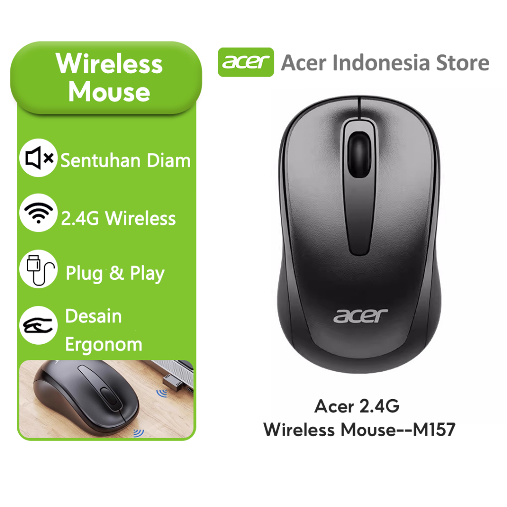Jual Mouse Wireless Acer M157 SILENT Click - Mouse 2.4G Ergonomic untuk ...