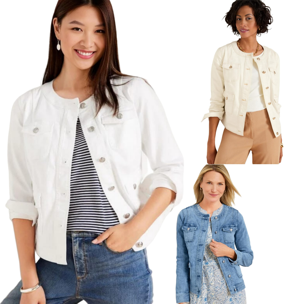 Jual Jacket Talbots Fashion Collarless Denim Jackets | Shopee Indonesia