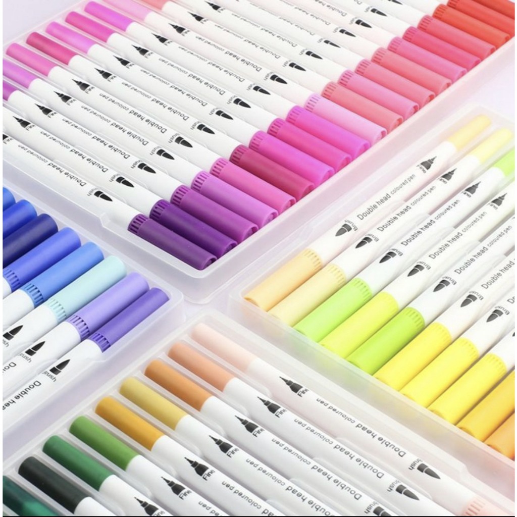 Jual [Artopia] 1 Set Double Tip Brush Pen Spidol Warna Set 12 24 48 80 ...