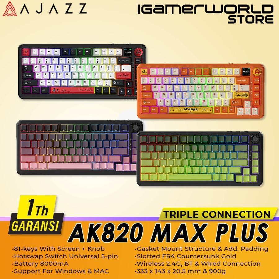 Jual Ajazz AK820 MAX PLUS Wireless with TFT Color Screen + Knob Triple Connection Gaming ...