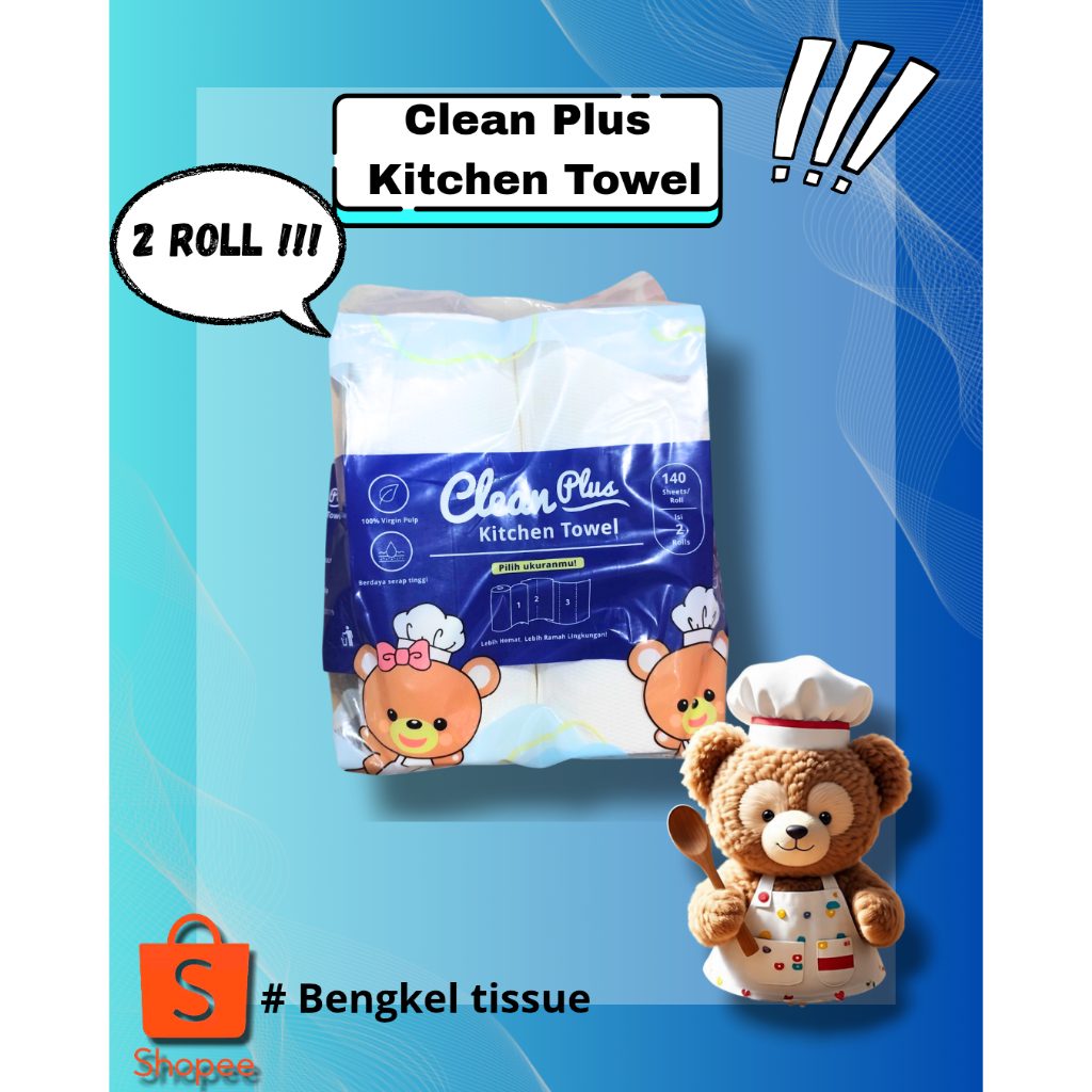 Jual Tisu Clean Plus Kitchen Towel 2 Roll Paket 1 Tenteng | Shopee ...