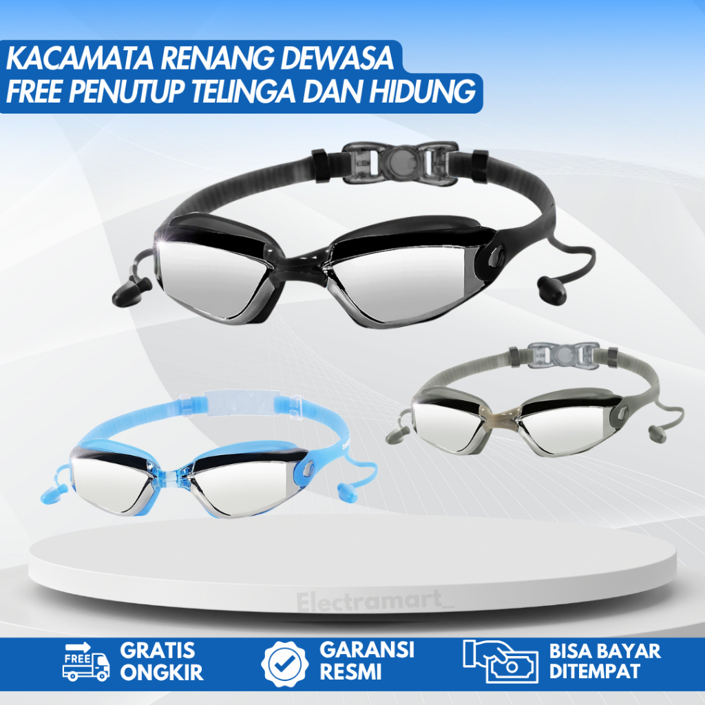 Jual TaffSPORT Kacamata Renang Remaja Dewasa Anti Fog UV Protection dengan Penutup Telinga ...