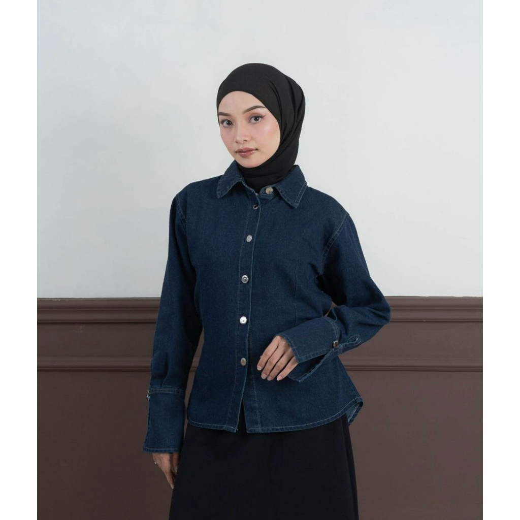 Jual Kemeja Wanita Whispie Jisso Blouse Fitted Denim Tali Belakan ...