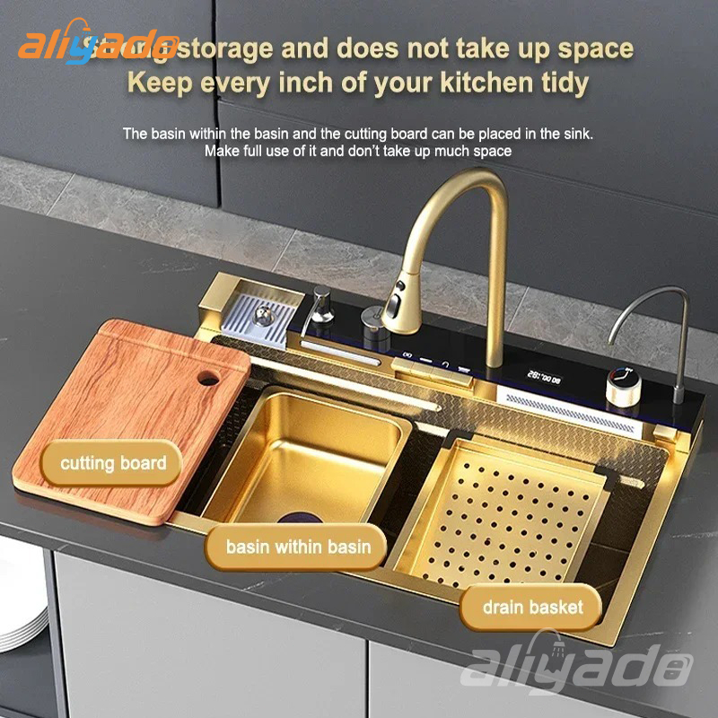 Jual Luxury Series Kitchen Sink Emas 4+1 Tuts Piano dengan LED& Honey ...
