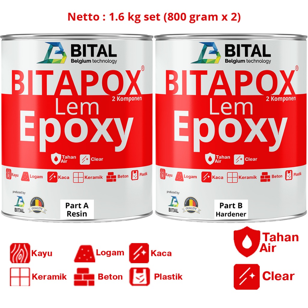Jual 1.6 kg set Lem Epoxy Bitapox Lem bening serbaguna lem superkuat ...