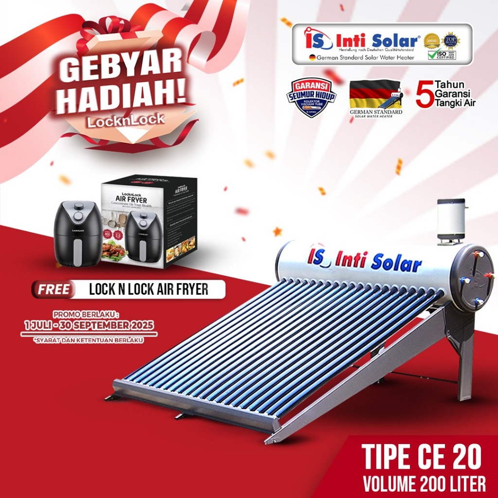 Jual Solar Water Heater Pemanas Air 200L IS 20 CE Tenaga Surya Inti ...