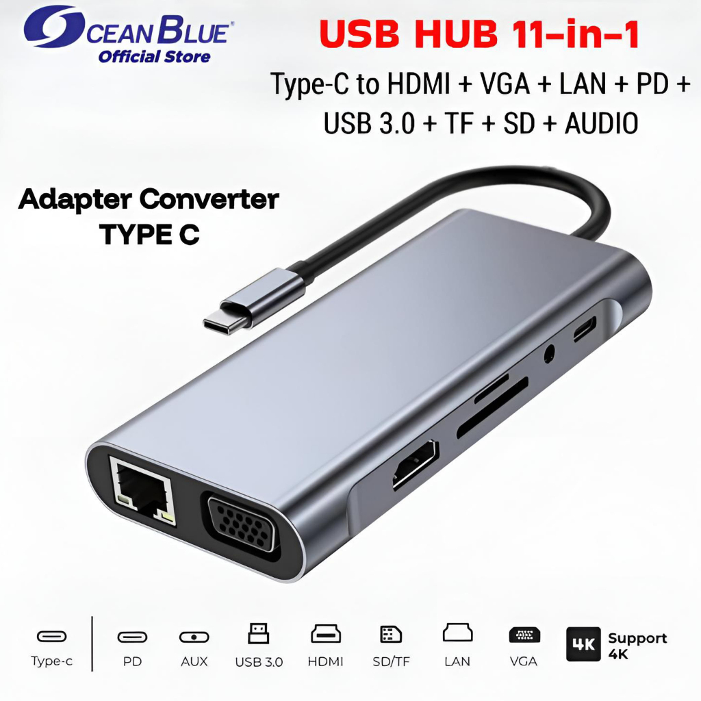 Jual USB HUB Type C HDMI 4K Ultra HD Adapter Converter VGA RJ45 11in1 5 ...