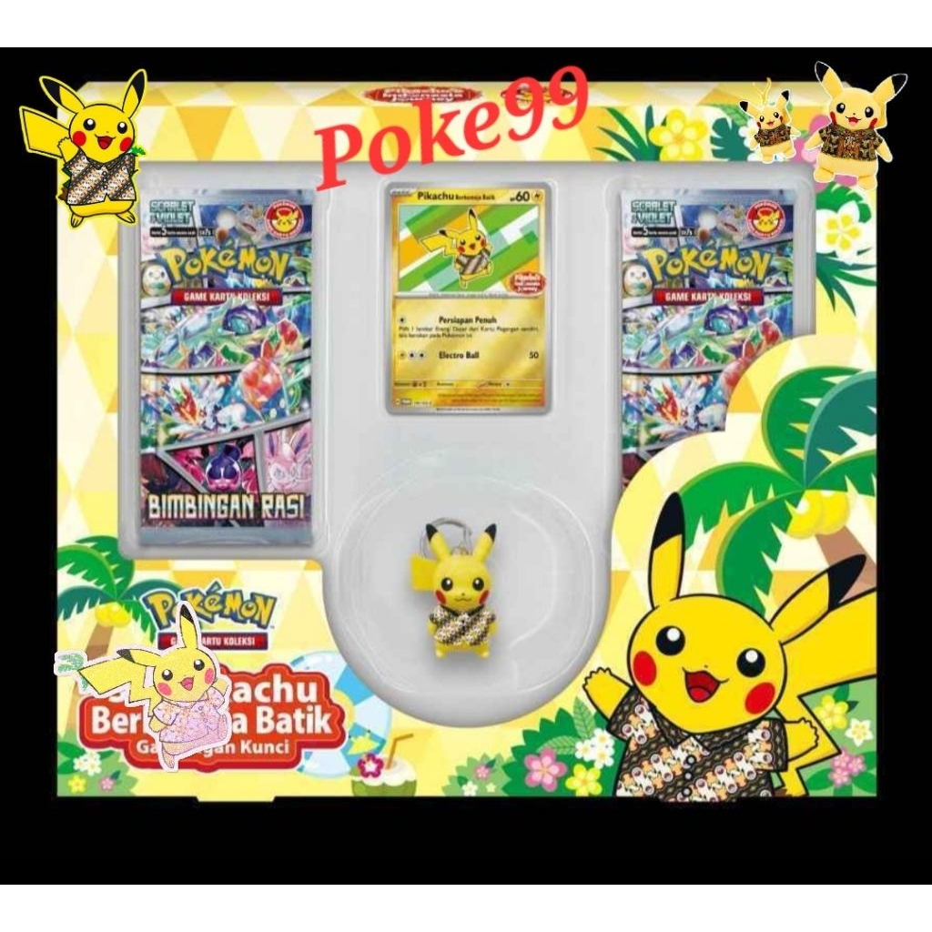 Jual Karty Pokemon Set Kolektor Gantungan kunci Pikachu Batik Bimbingan rasi INDONESIA. ORi ...