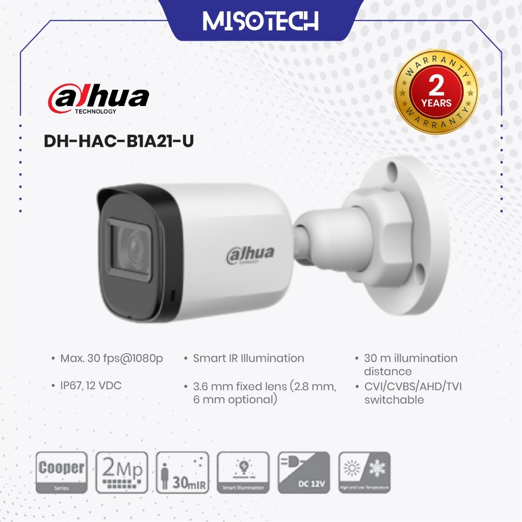 Jual Dahua DH-HAC-B1A21-U 2MP Kamera CCTV Analog HDCVI IR Bullet Camera Cooper Series | Shopee ...