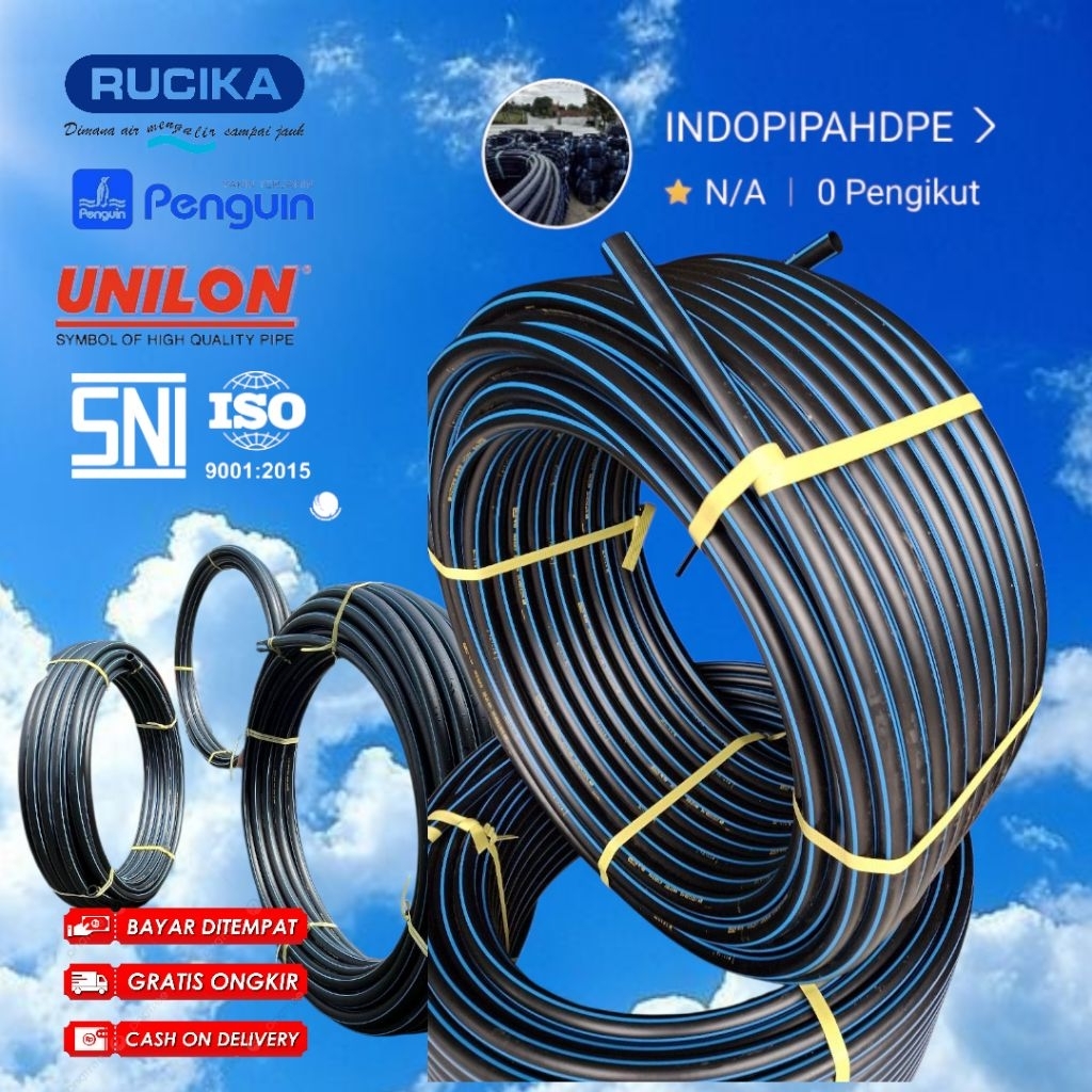 Jual pipa hdpe 1 inch pn 10 panjang 100meter unilon | Shopee Indonesia