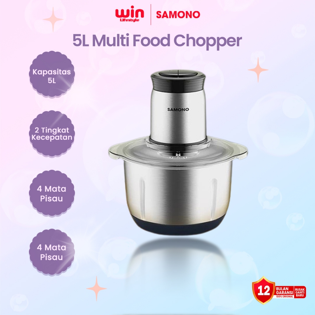 Jual SAMONO Food Chopper 2 in 1 Kapasitas 5 Liter Stainless Steel 304 ...