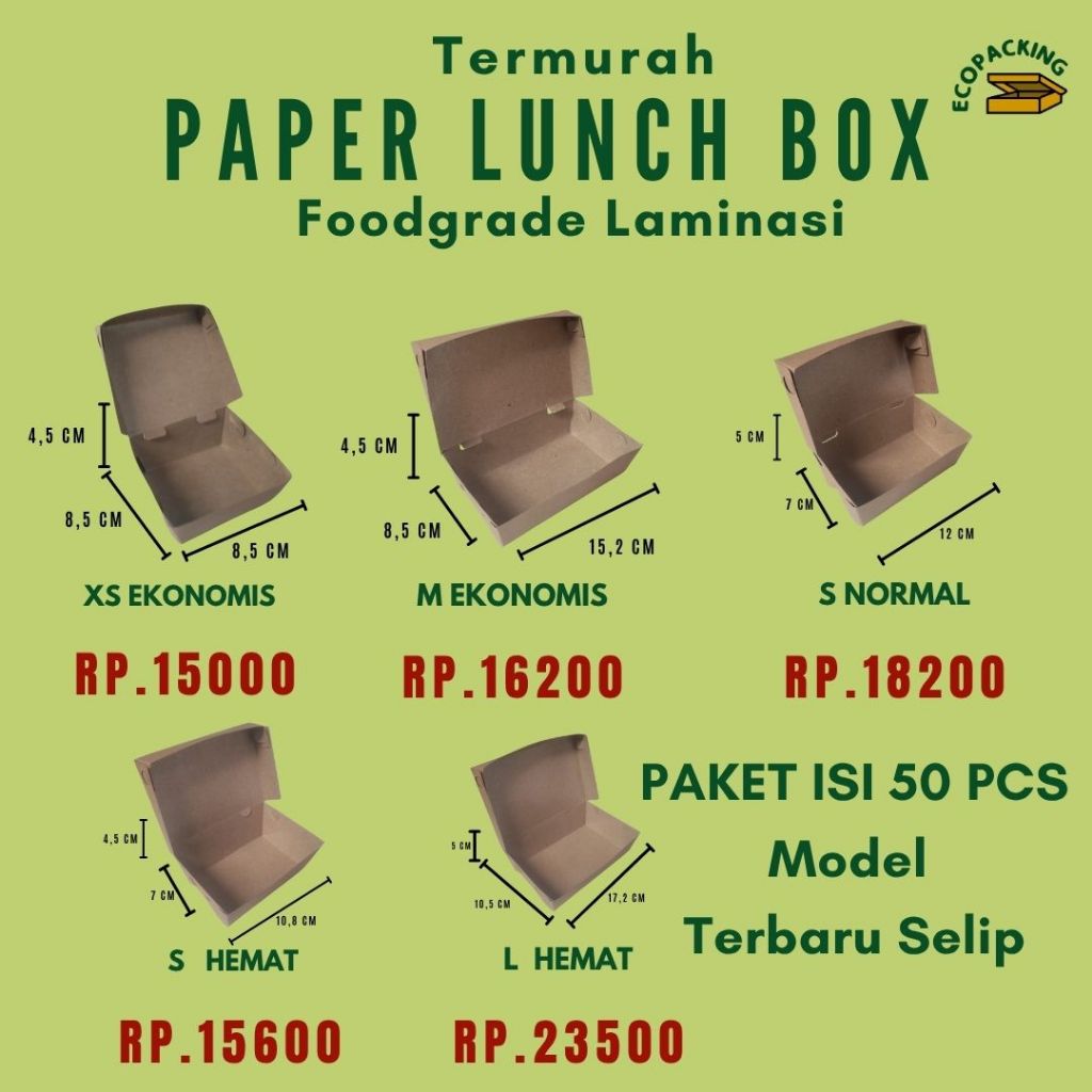 Jual (ISI 50 PCS) LUNCH BOX PAPER/ KERTAS COKLAT KRAFT KOTAK MAKAN TAKEAWAY POLOS BROWN | Shopee ...
