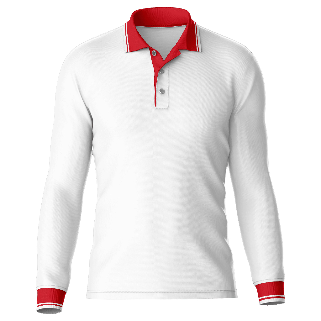Jual Kaos Polo Panjang Putih Kerah Merah / Kaos Kerah Unisex ...