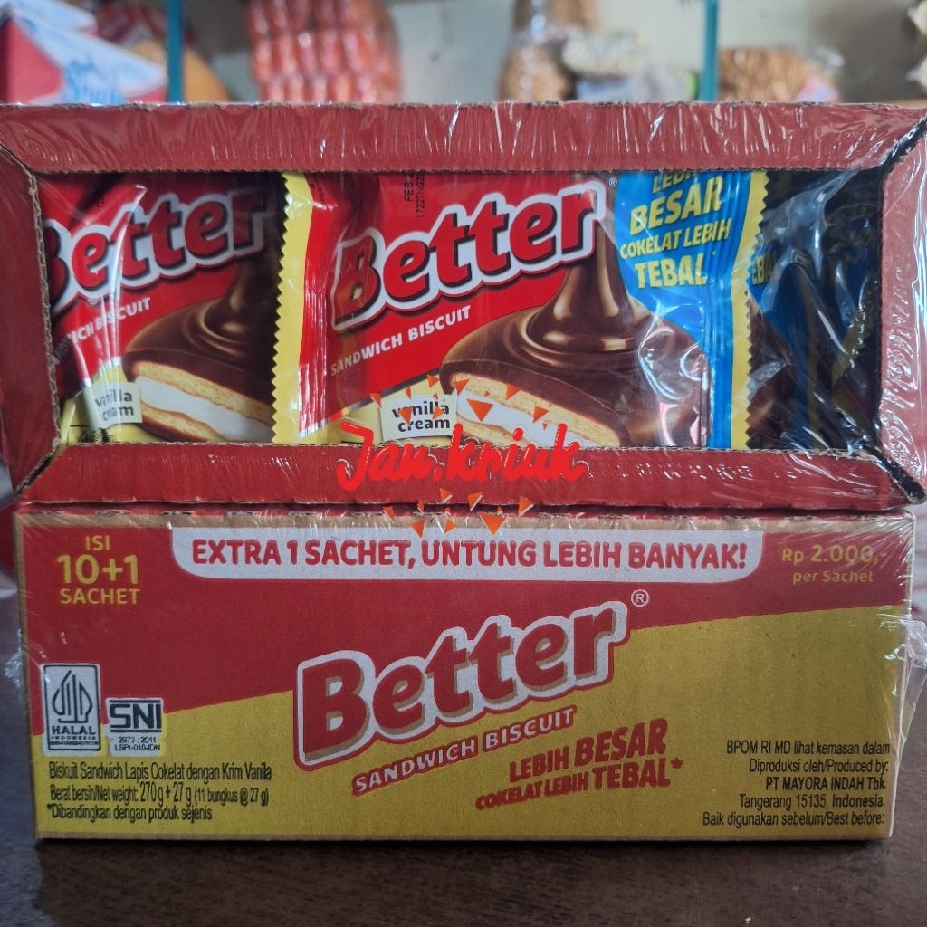 Jual Better Bigger Sandwich Biskuit coklat Mayora isi 10 pcs | Shopee ...