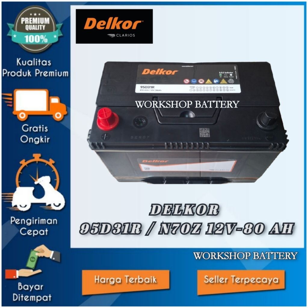 Jual AKI FORKLIP / GENSET. DELKOR 95D31R 12V-80 AH. | Shopee Indonesia