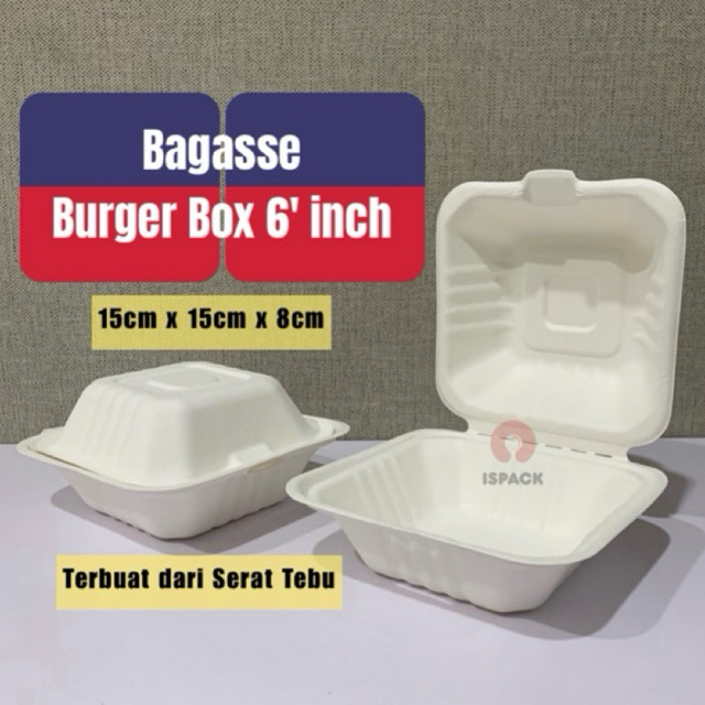 Jual Bagasse Burger Box 6" inch Bento Mini Cake Kotak Makanan Ramah ...