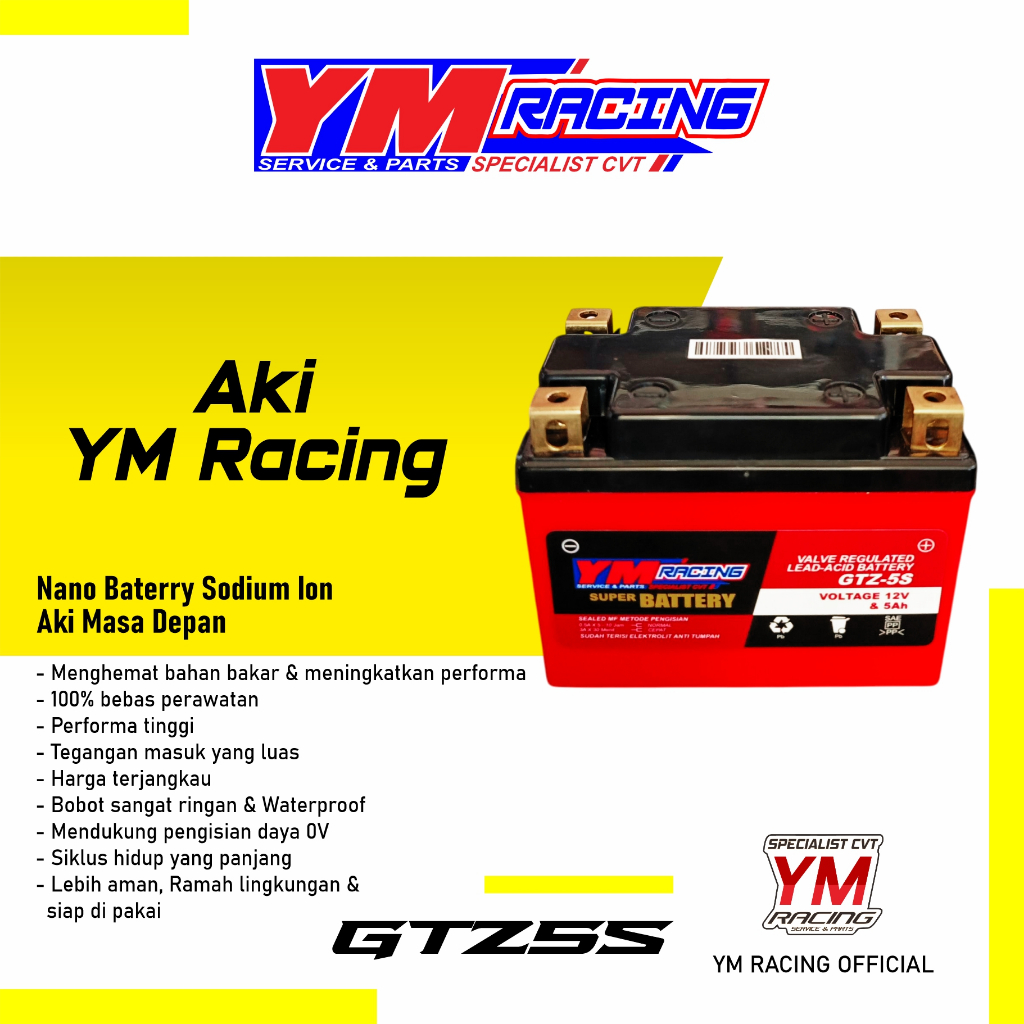 Jual AKI MIO J GTZ5S NANO BATTERY SODIUM ION YM RACING / ACCU YM RACING ...