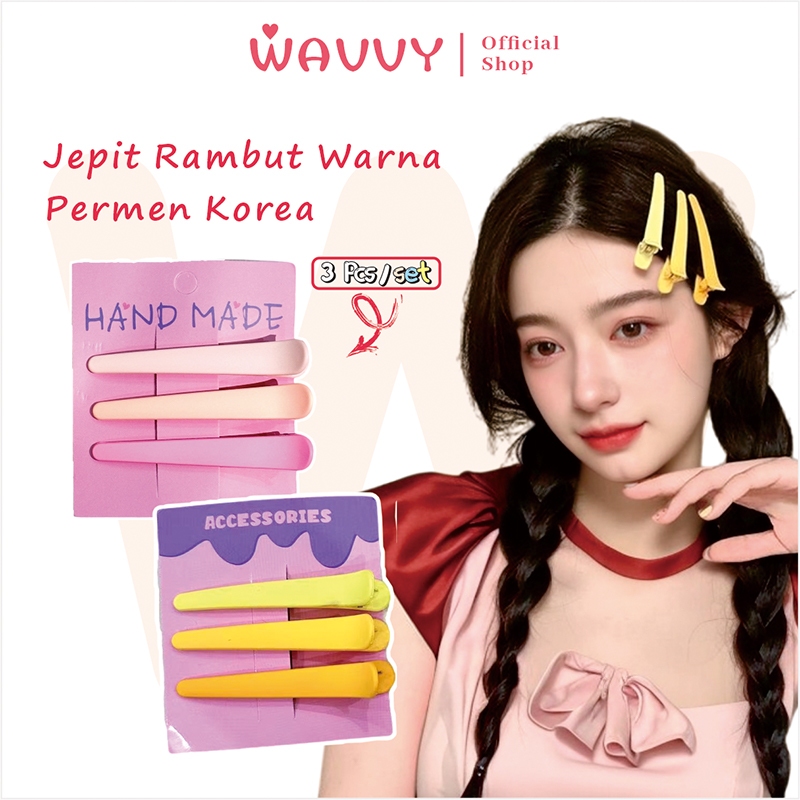 Jual Wavvy Jepit Rambut Berwarna-warni Matte Korea 3 Pcs Set / Jepit ...