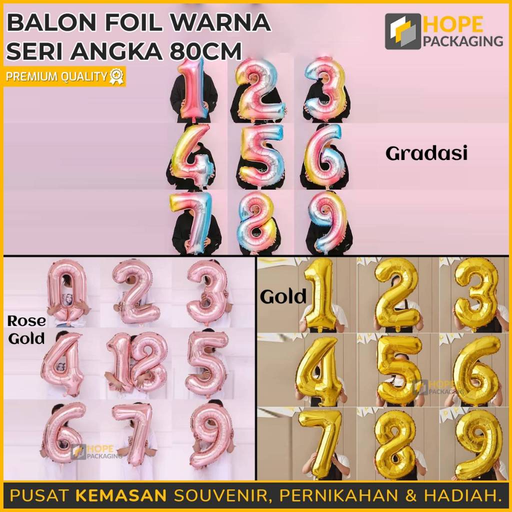 Jual Balon Foil Warna Seri Angka 80cm 32Inc / Balon Angka Jumbo Rainbow ...