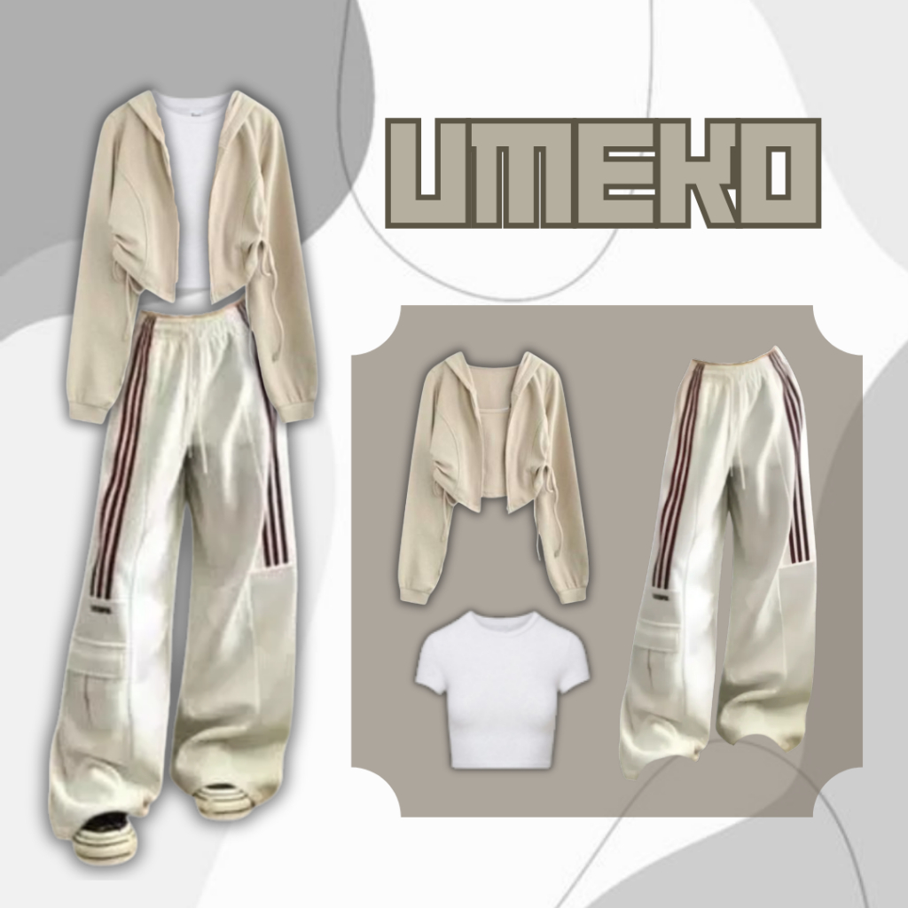 Jual One Set 3in1 Sporty Wanita | Crop Top Putih Zipper Serut Cream ...