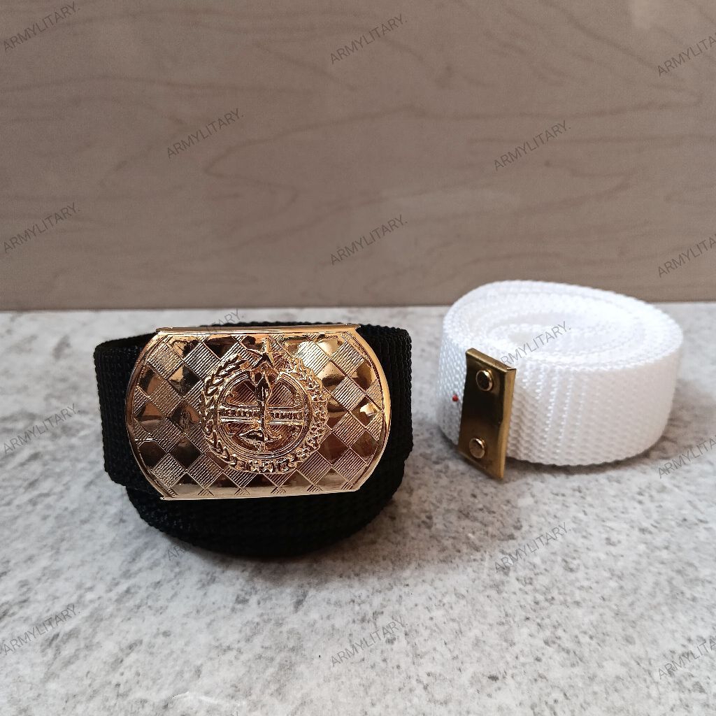 Jual sabuk pdh pramuka kuningan motif logo timbul, tali sabuk bisa ...