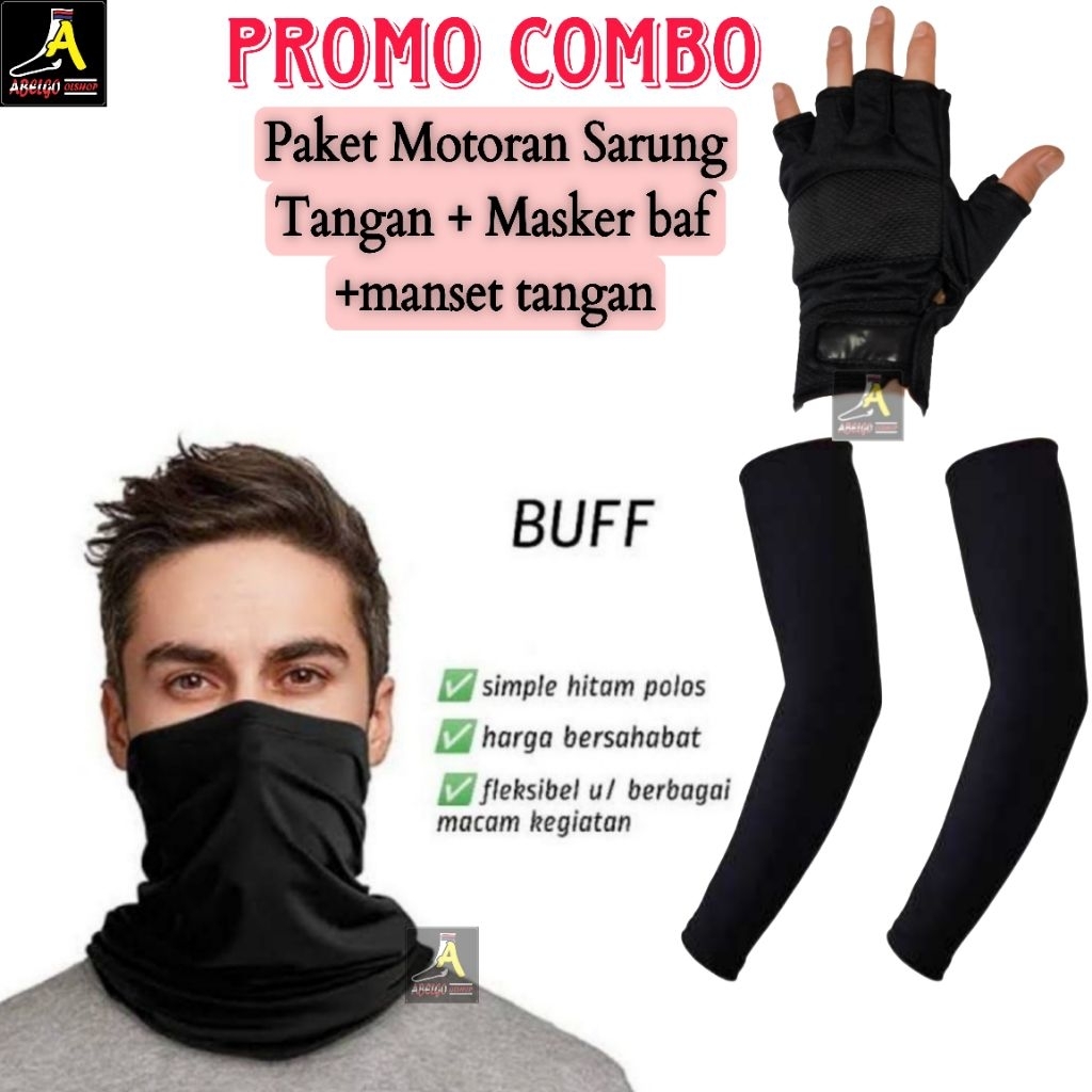 Jual PROMO COMBO Paket Motoran Sarung Tangan + Masker baff bandana ...