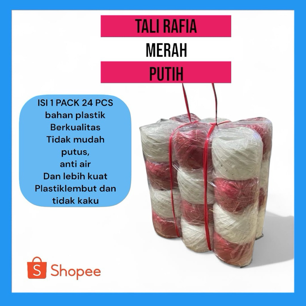 Jual tali rafia merah putih eceran 2500 isi 24 pcs | Shopee Indonesia