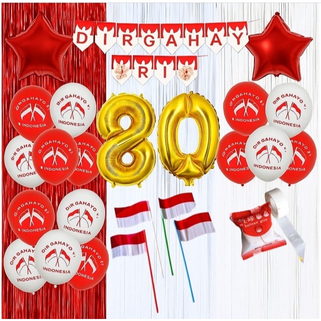 Jual HLS - Paket Set Dekorasi Balon Polos Warna Merah Putih/Dirgahayu ...