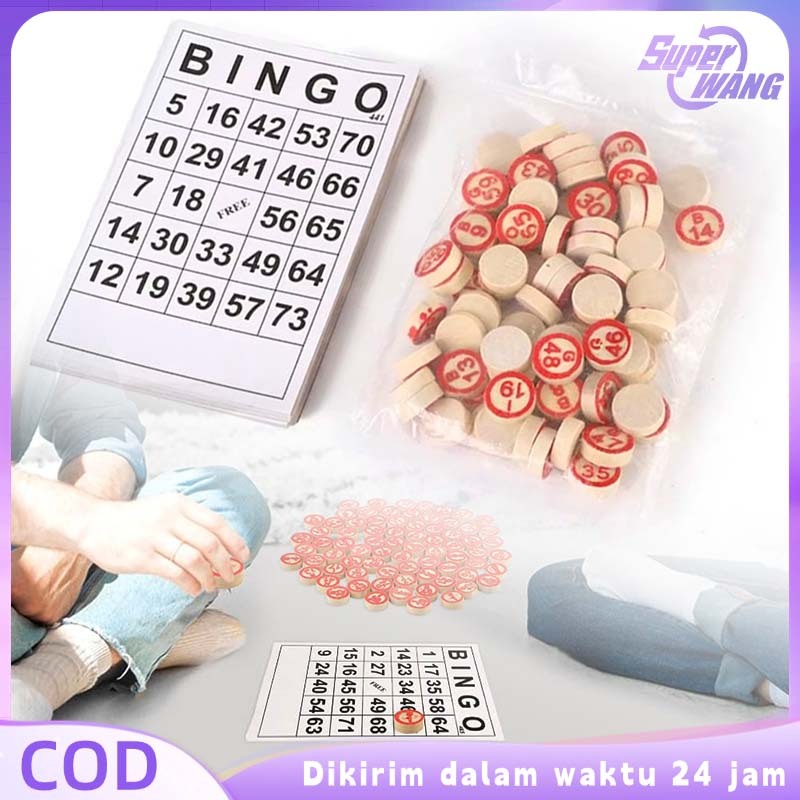 Jual 40pcs Bingo Card Kartu Bingo Ukuran Besar Dengan 75pcs Catur Kayu ...