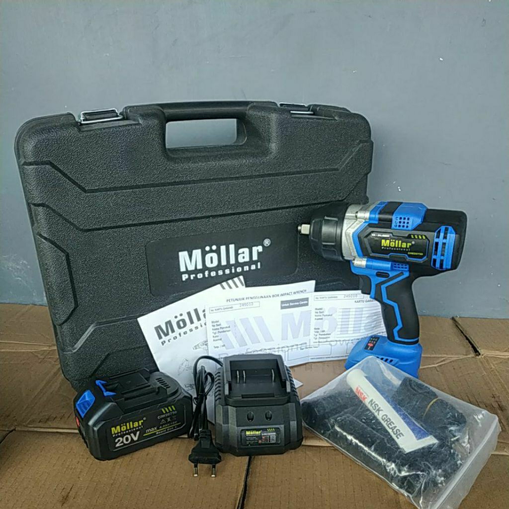 Jual MOLLAR CIW20750 20Volt - Torque 750 Nm Cordless Impact Wrench Set ...