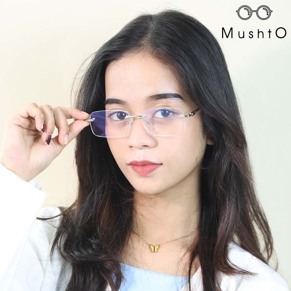 Jual Mushto Kacamata Anti Radiasi Blueray Style Kotak Rimless Frame ...