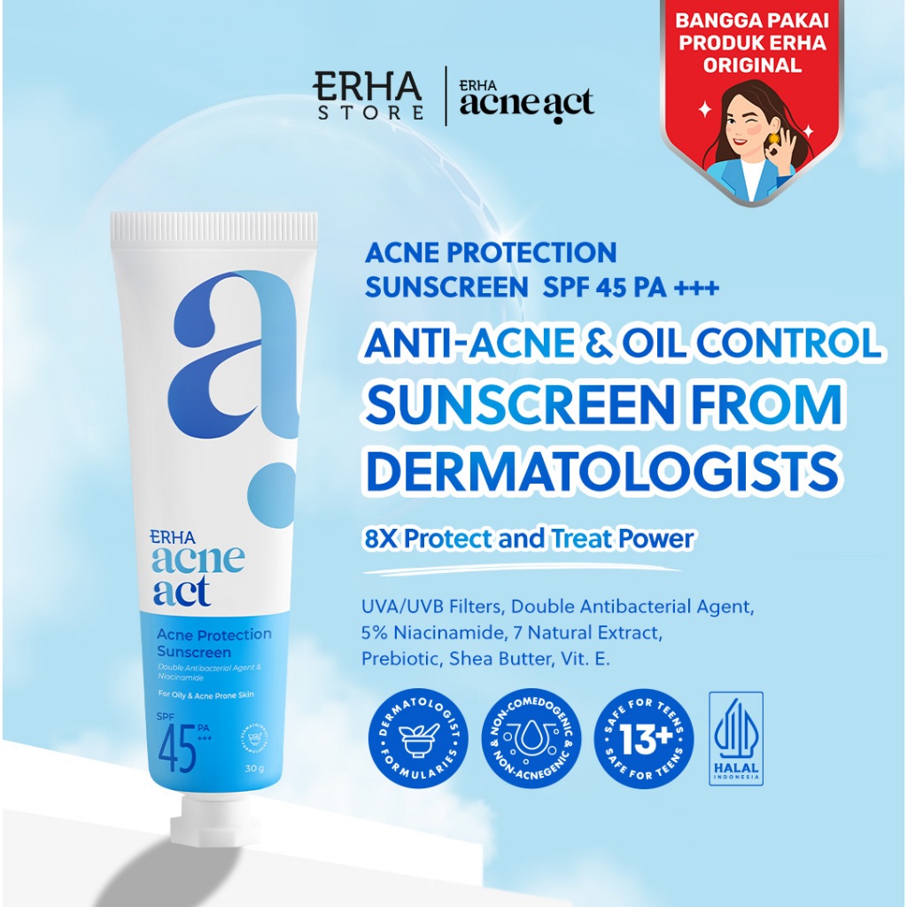 Jual Erha Acneact Acne Protection Sunscreen SPF 45 PA+++ Sunscreen ...